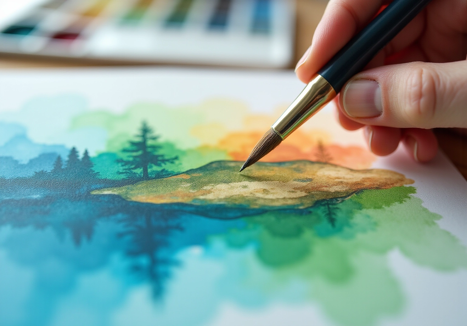 Vibrant Watercolor Landscape Art