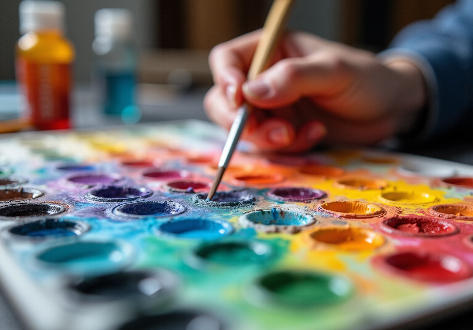 Vibrant Watercolors in an Artist's Studio