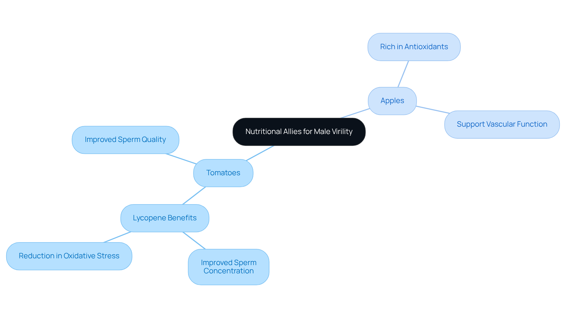 This mindmap shows how tomatoes and apples can support male reproductive health. The central idea is about enhancing male virility, with branches detailing the specific benefits of each fruit. Follow the branches to see how each fruit contributes to overall health! This mindmap shows how tomatoes and apples can support male reproductive health. The central idea is about enhancing male virility, with branches detailing the specific benefits of each fruit. Follow the branches to see how each fruit contributes to overall health!