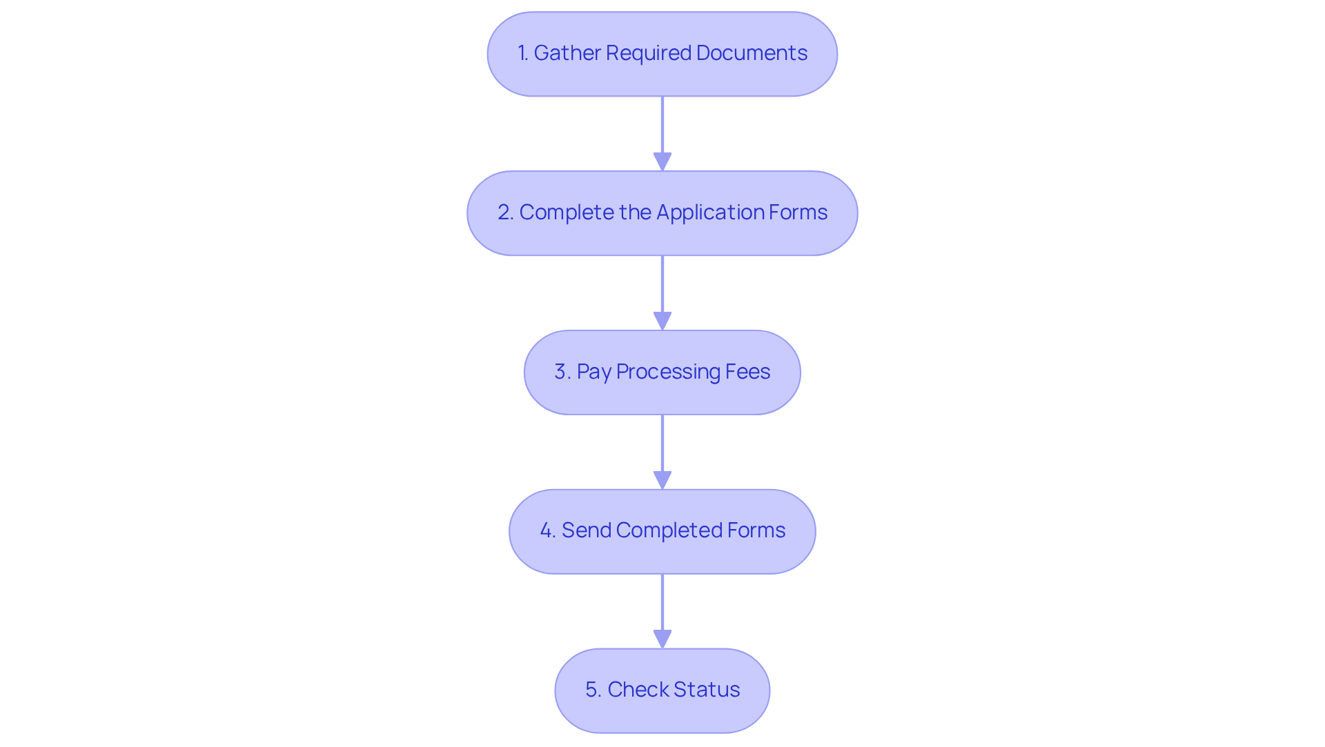 Each box represents a step in the DACA application process. Follow the arrows to see how to move from gathering documents to checking the status of your application.