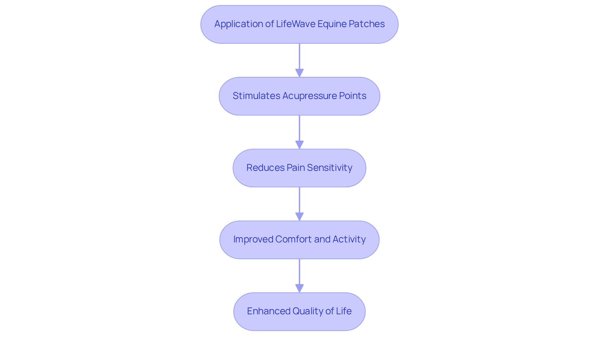 This flowchart illustrates the steps involved in using LifeWave equine patches for pain relief. Each box represents a stage in the process, showing how applying the patches leads to reduced pain and improved quality of life for horses. This flowchart illustrates the steps involved in using LifeWave equine patches for pain relief. Each box represents a stage in the process, showing how applying the patches leads to reduced pain and improved quality of life for horses.