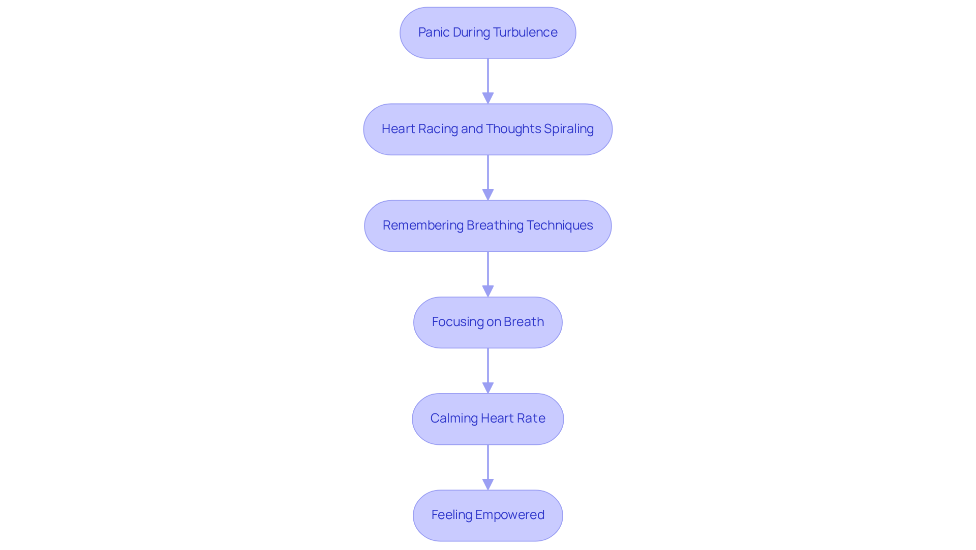 Each box represents a stage in the traveler's experience - follow the arrows to see how she moved from panic to empowerment through specific techniques.