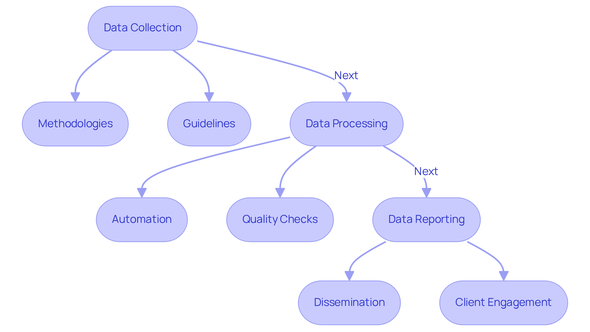 This flowchart shows the steps involved in handling census data. Each box represents a stage in the process, and the arrows indicate the flow from one step to the next. The sub-steps provide more detail on what happens at each stage.
