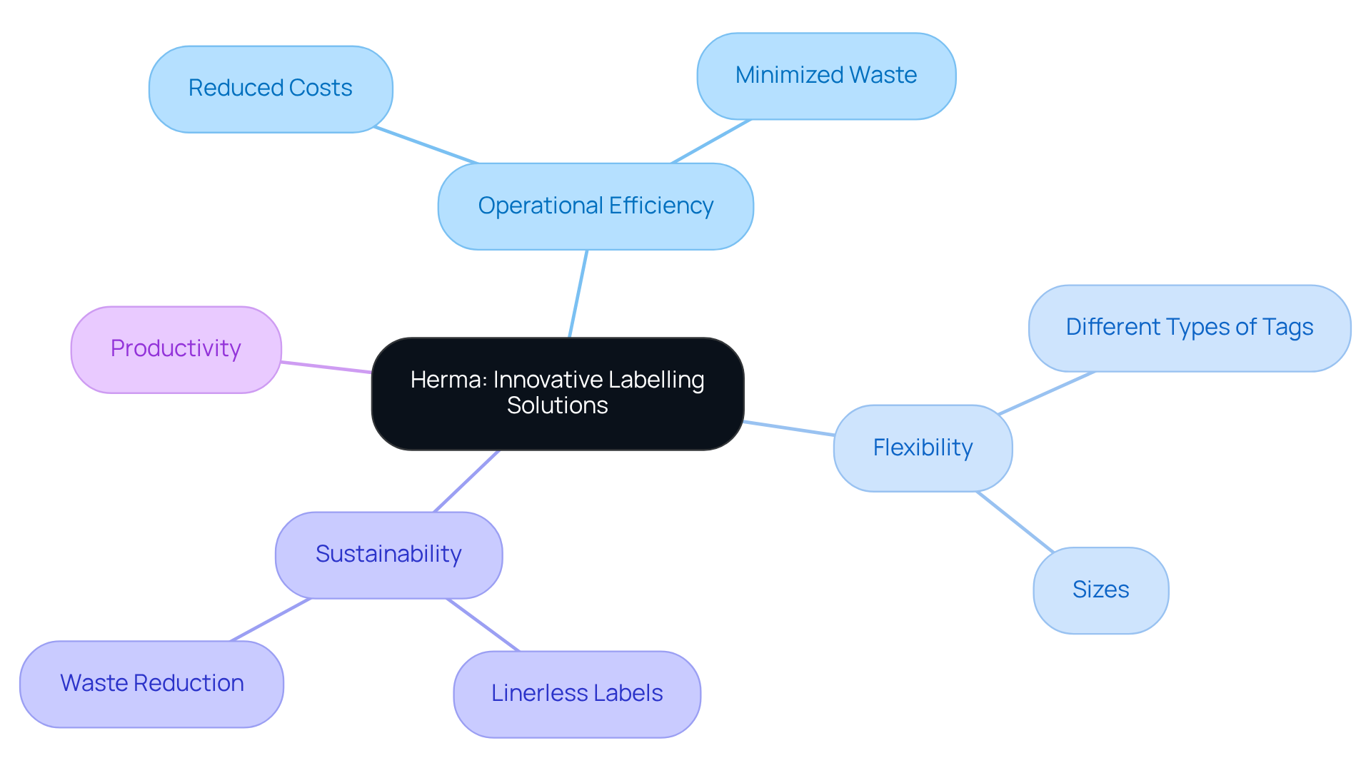 This mindmap illustrates how Herma's innovative labelling solutions connect to key themes like efficiency and sustainability. Each branch represents a different aspect of their offerings, showing how they contribute to improved production processes.