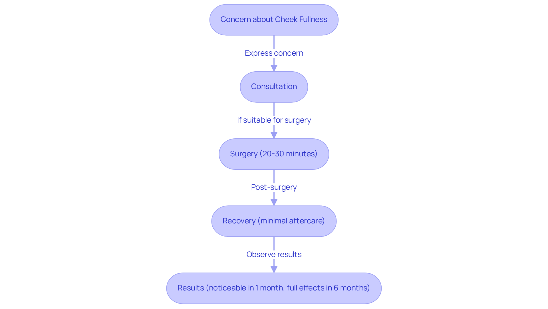 Follow the arrows to see how the journey begins with concerns about cheek fullness and leads to the final results of enhanced facial contours.