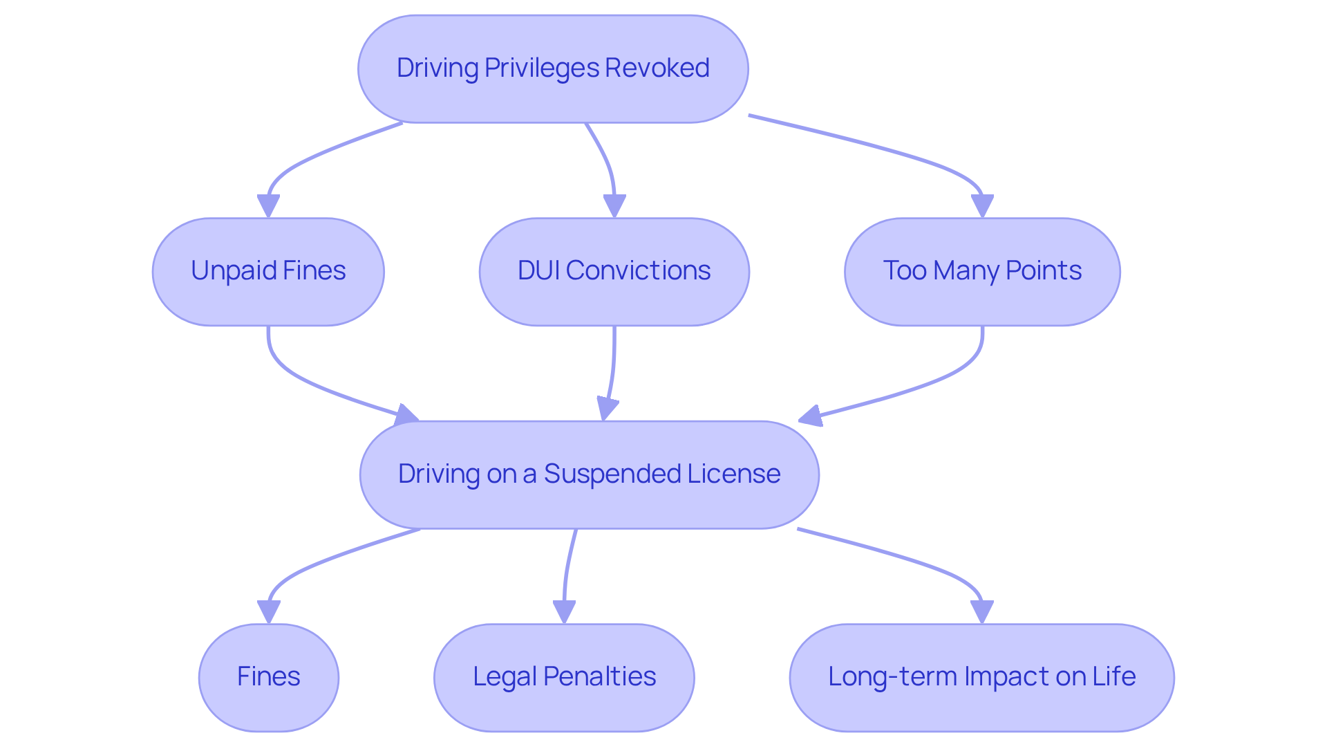 This flowchart shows the journey from having your driving privileges revoked to the potential consequences of driving without a valid license. Each box represents a step or reason, and the arrows guide you through the process. Understanding this flow can help you navigate the legal landscape more confidently.
