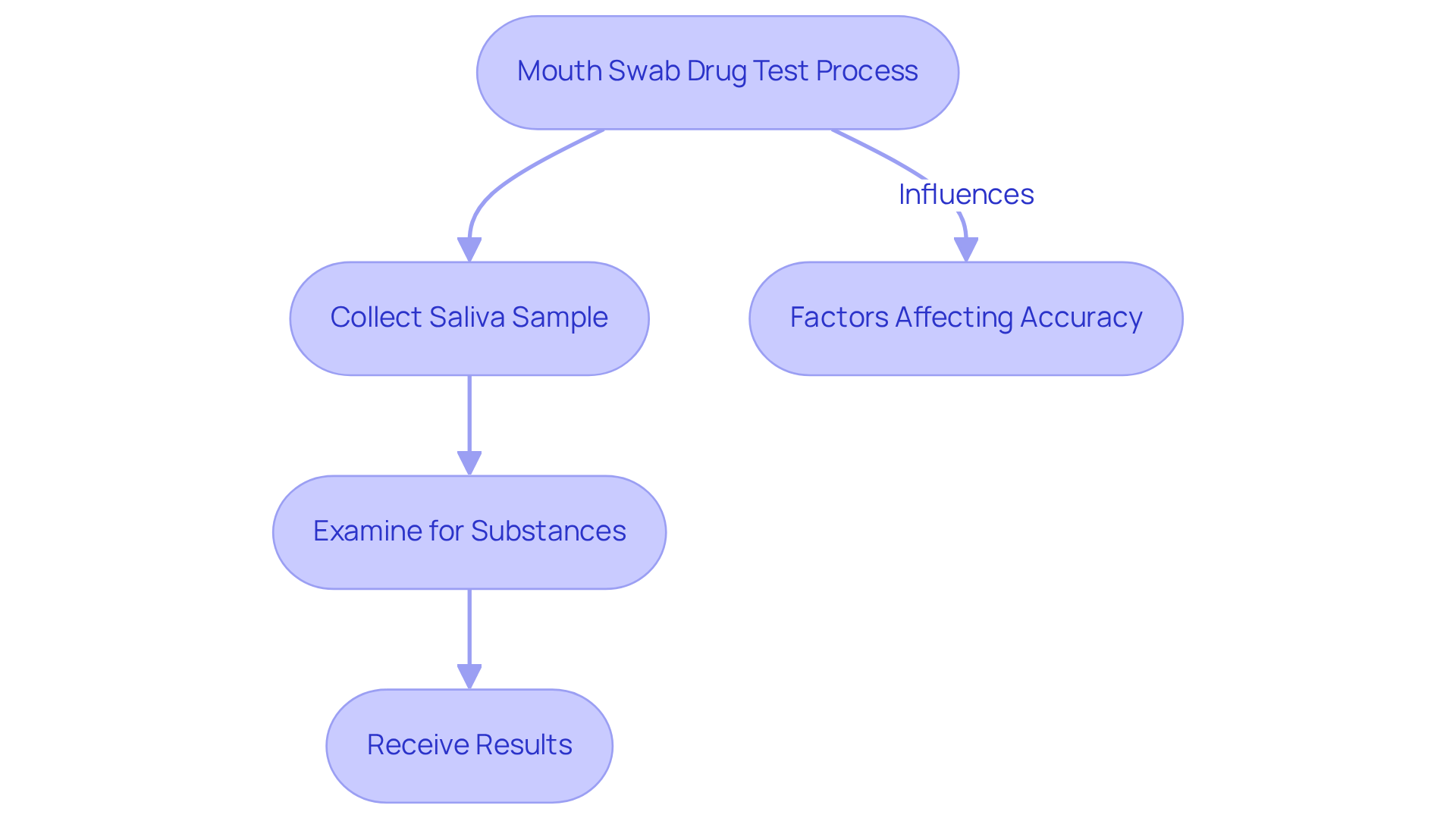 This flowchart outlines the steps in the mouth swab drug testing process. Follow the arrows from sample collection to the examination and results. The side notes show what can influence accuracy, helping you understand the overall testing framework.