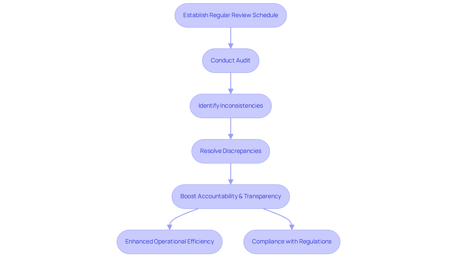 This flowchart shows the steps involved in conducting regular audits. Each box represents a stage in the process, and the arrows indicate the flow from one step to the next. The final outcomes highlight the benefits of maintaining a regular review schedule.