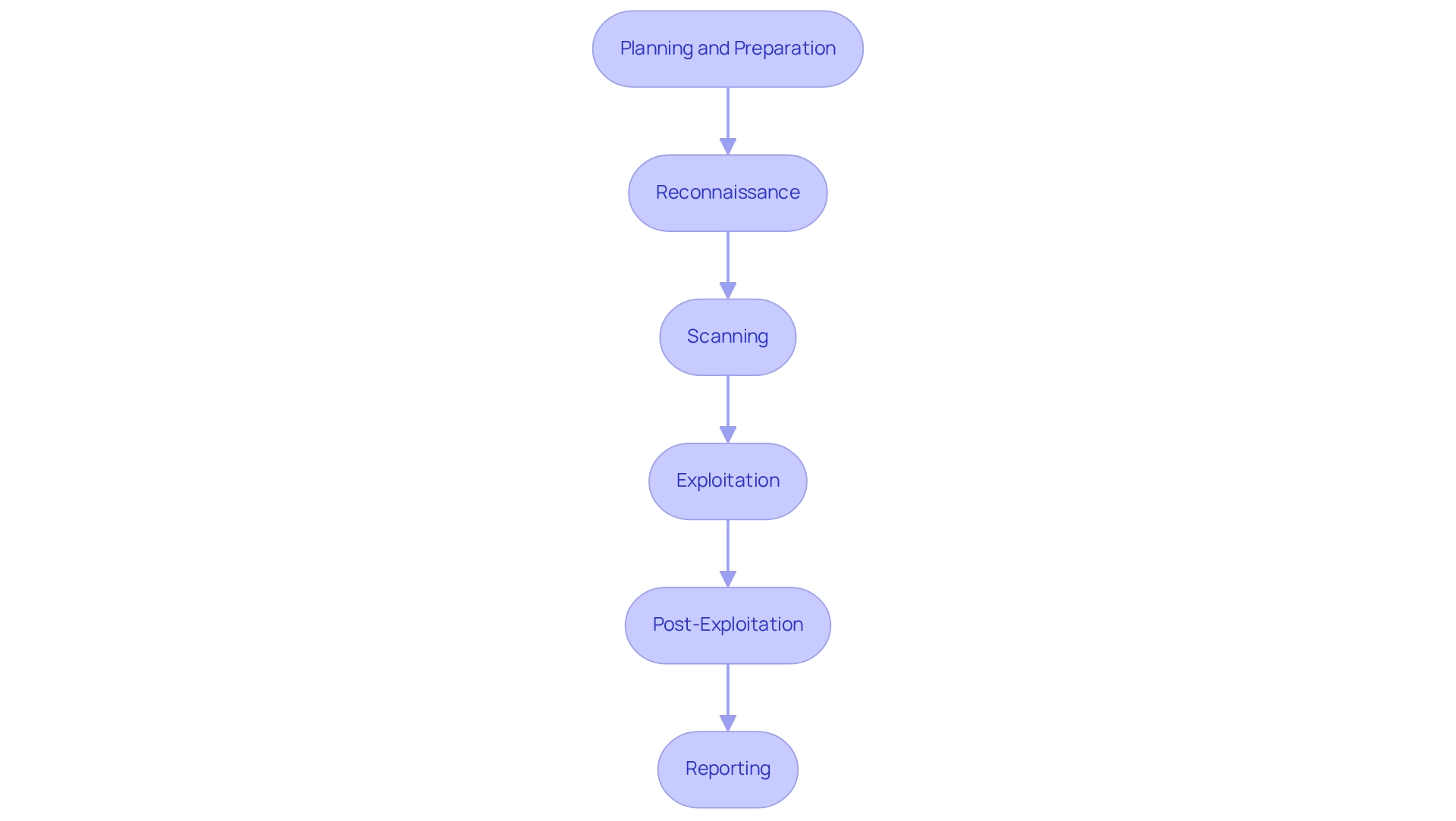 Each box represents a phase in the penetration testing process, with arrows indicating the order in which the phases are completed. Each box represents a phase in the penetration testing process, with arrows indicating the order in which the phases are completed.
