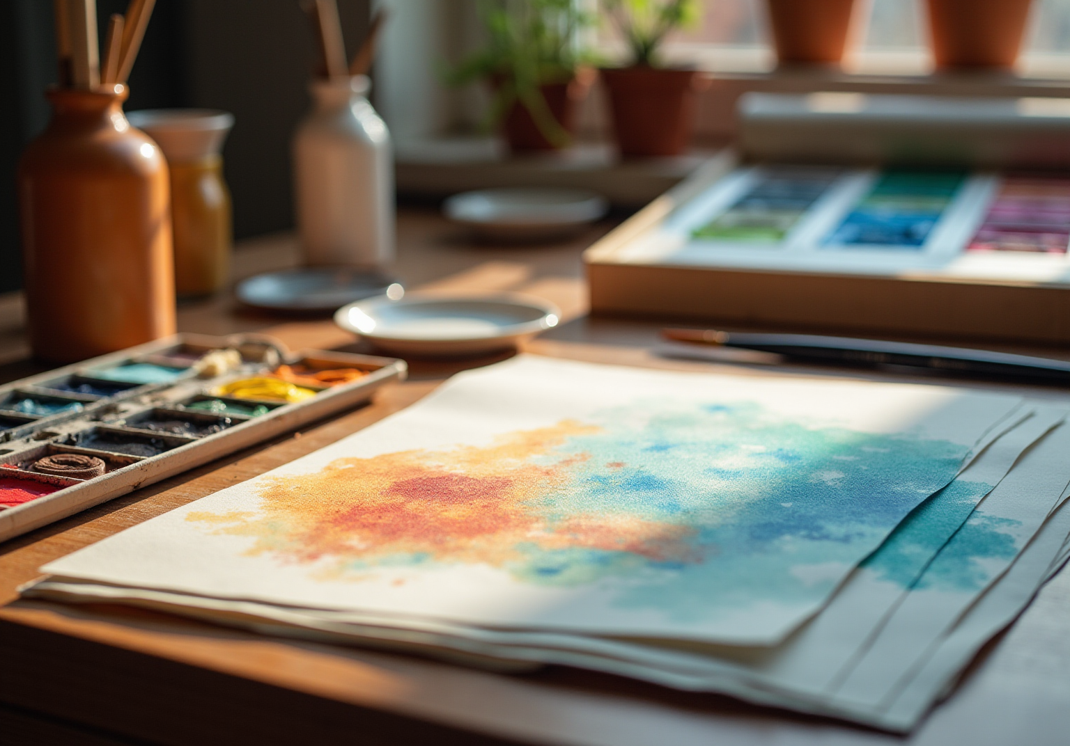 Canson Montval Watercolor Paper in an Artist's Workspace Canson Montval Watercolor Paper in an Artist's Workspace