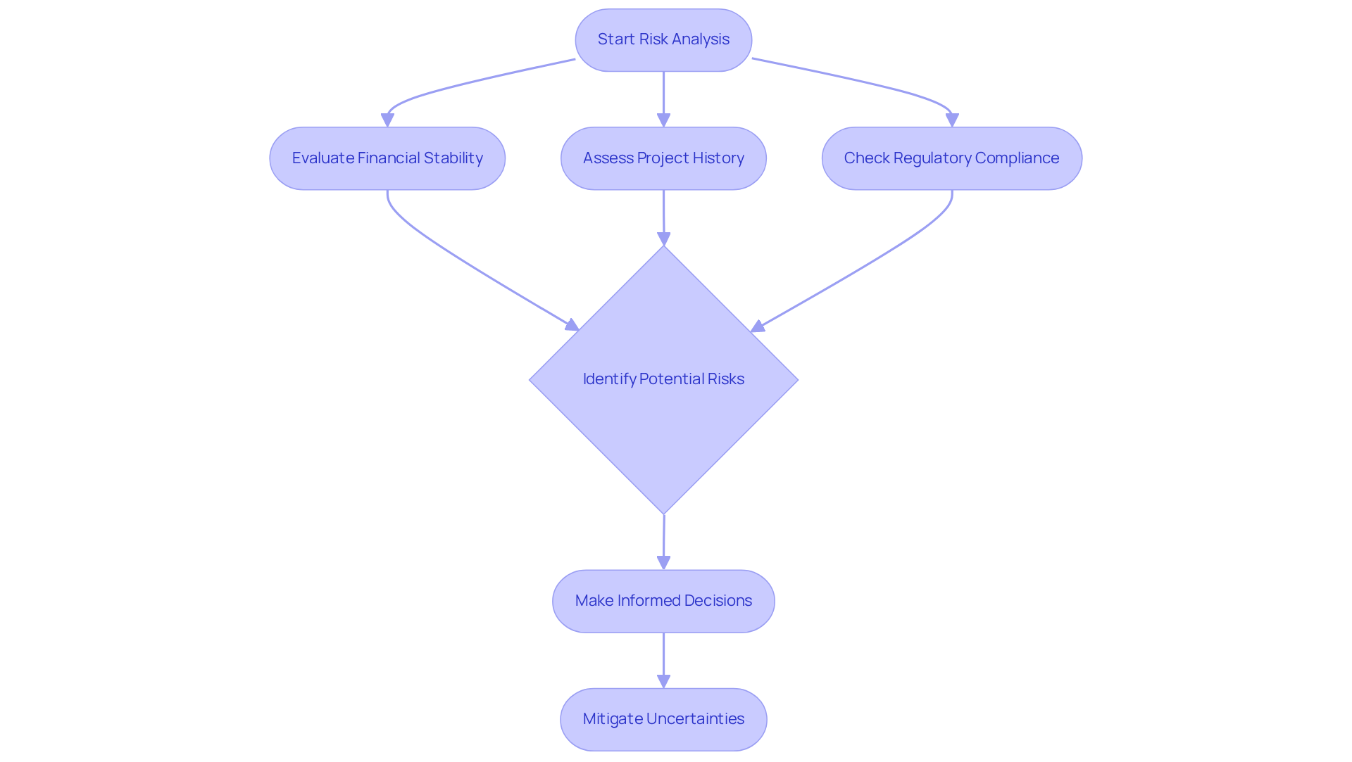 Follow the flow from the start of the risk analysis to see how each evaluation step leads to identifying risks and making informed decisions. Each box represents a key action or decision point in the process.