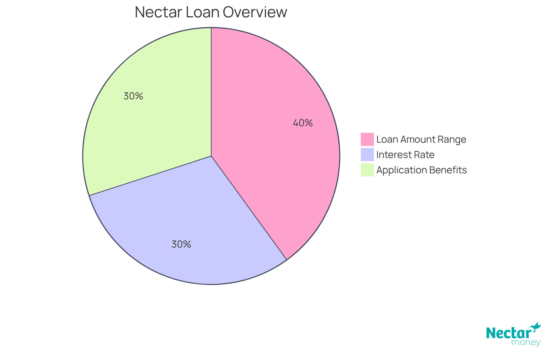 Each segment shows a different aspect of Nectar Money's loan offerings — the loan amount range, the starting interest rate, and the benefits of a quick application process. The larger the segment, the more significant the component in the overall offering.