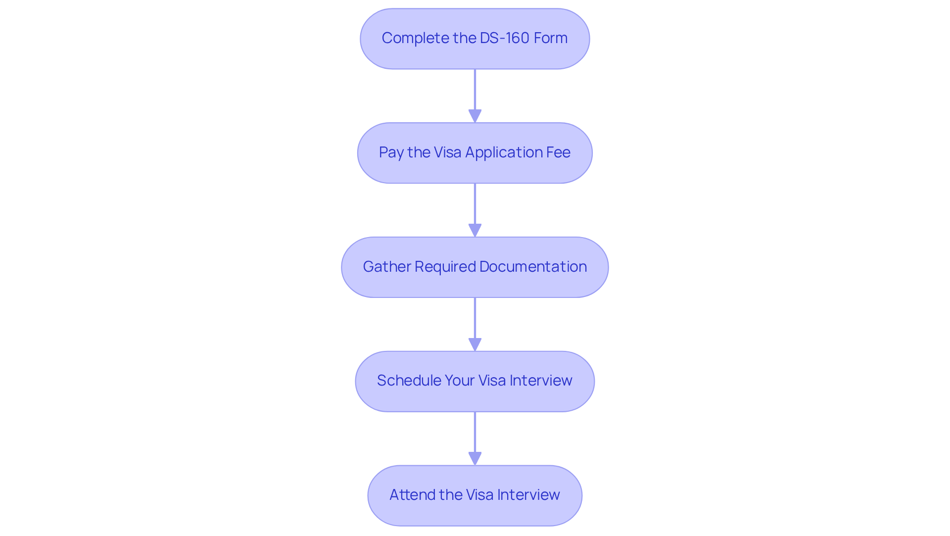 Each box represents a step in the application process. Follow the arrows to see the order in which you should complete each step to successfully apply for your B-1 visa. Each box represents a step in the application process. Follow the arrows to see the order in which you should complete each step to successfully apply for your B-1 visa.