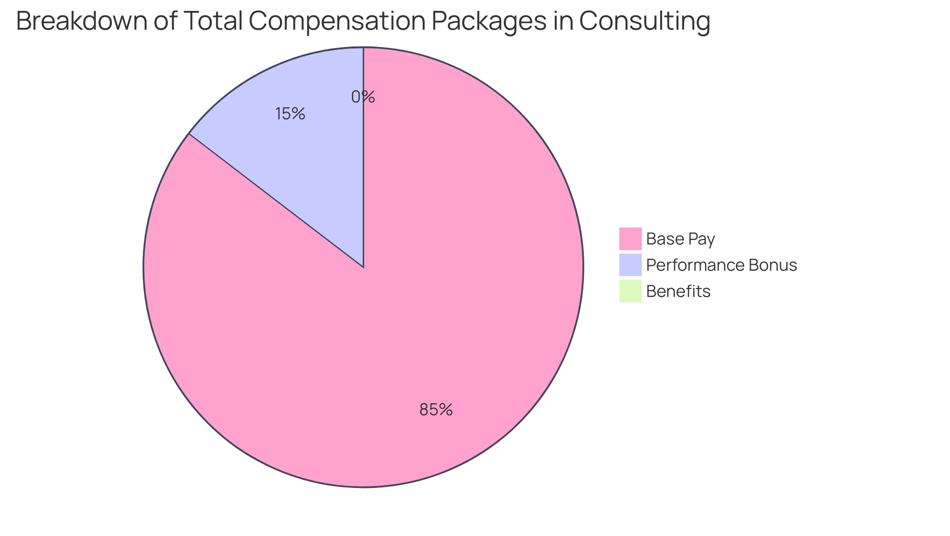 Each segment represents a component of the total compensation package: Base Pay, Performance Bonus, and Benefits.