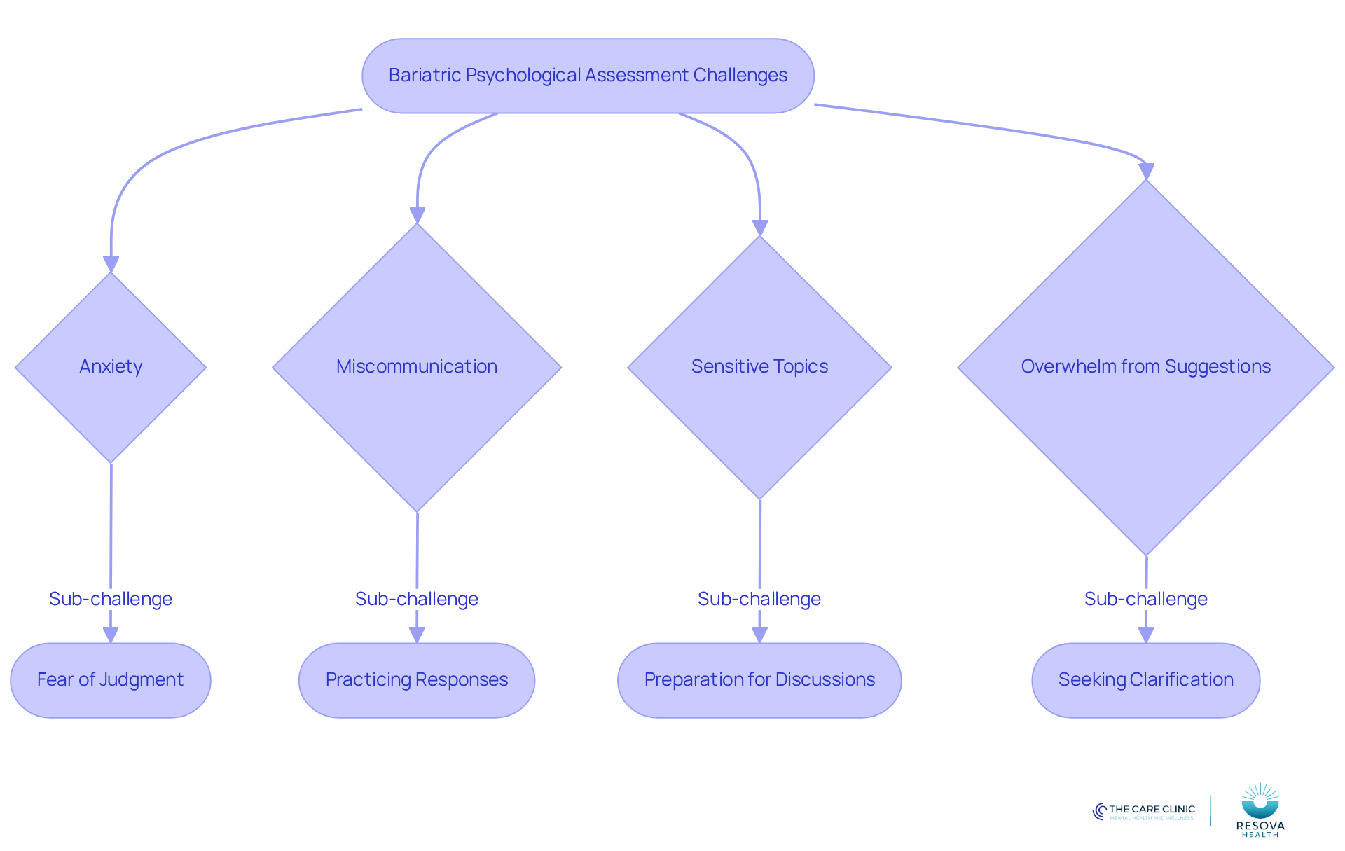 This flowchart outlines the main challenges candidates face during their assessment. Each box represents a challenge, and the arrows show how they connect. Follow the flow to understand the journey better!