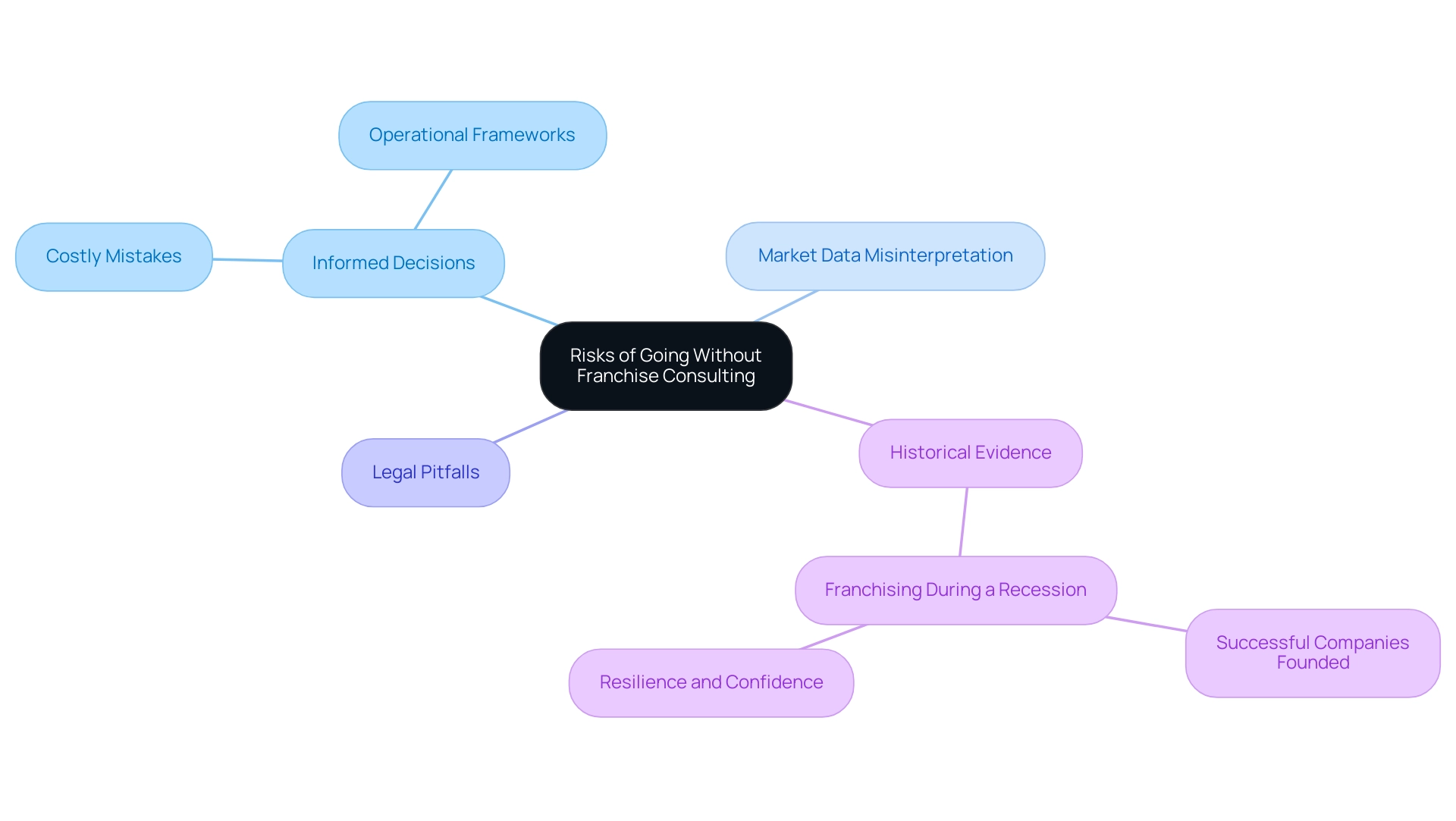 The central node represents the overall risks, with branches indicating various factors like informed decisions, legal pitfalls, and evidence supporting the need for consulting.