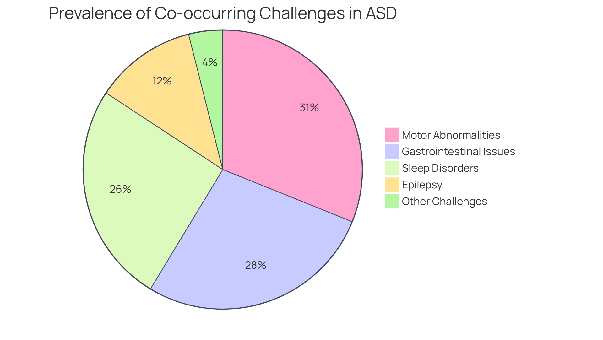 Each segment represents a specific co-occurring challenge associated with Autism Spectrum Disorder, with sizes reflecting their prevalence.