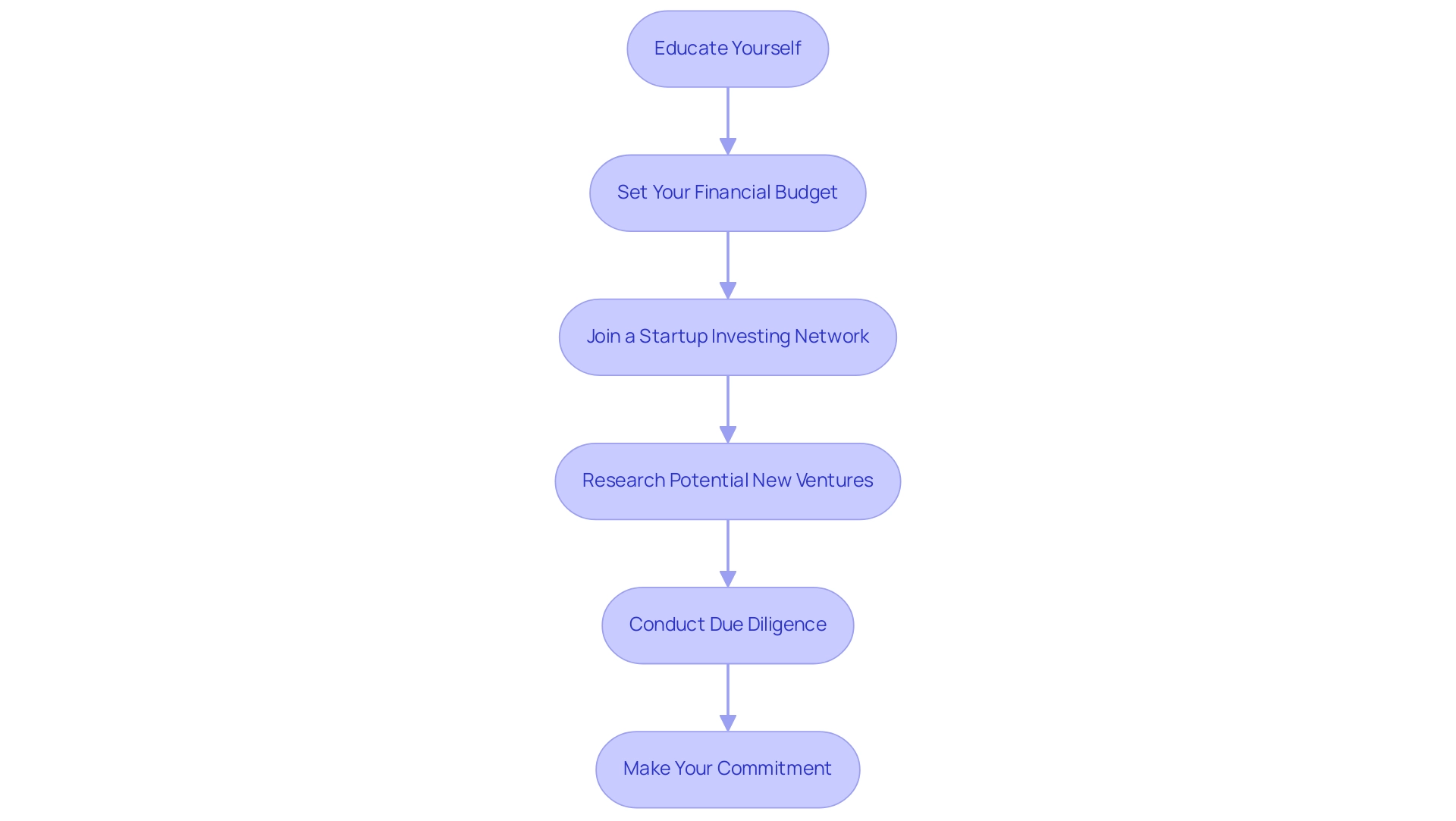 Each box represents a step in the angel investing process, with arrows indicating the sequential flow.