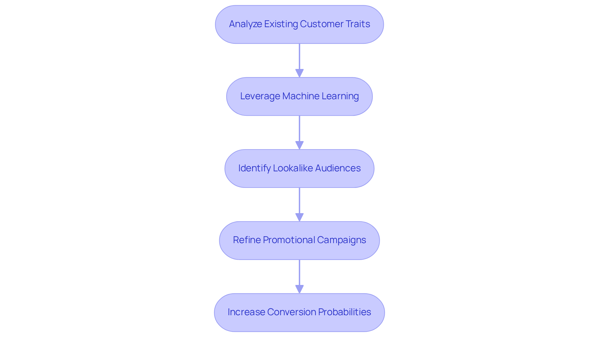 Each box represents a step in the process of using advanced algorithms to find new customers. Follow the arrows to see how each step leads to the next, ultimately aiming to improve marketing effectiveness.