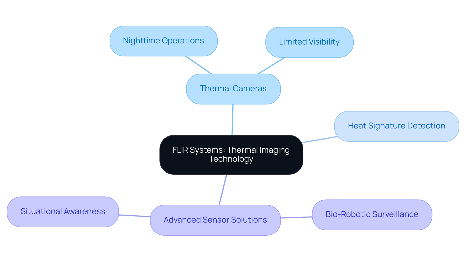 Start at the center with FLIR Systems and explore the branches to see how their technology supports security and defense operations.