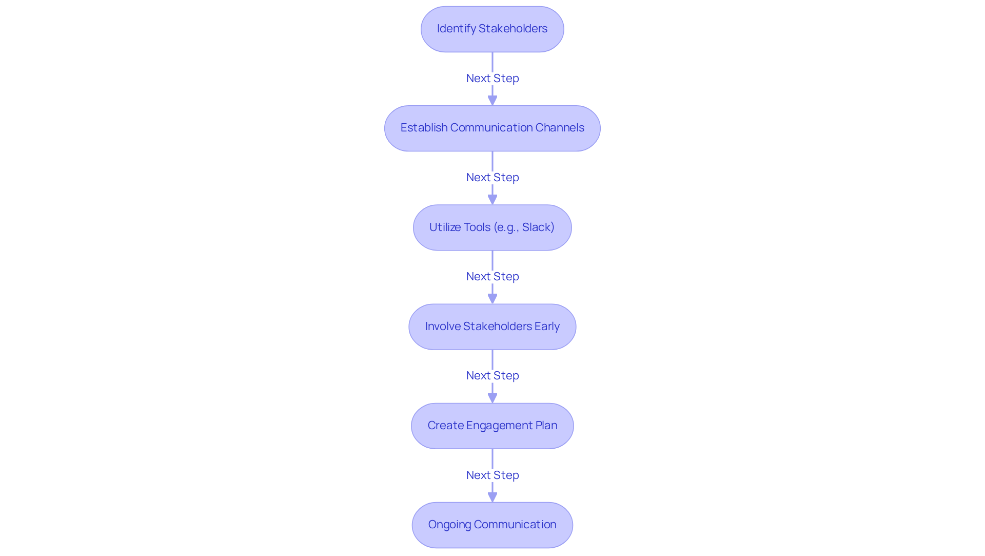 This flowchart shows the steps to effectively engage stakeholders. Follow the arrows to see how each step connects to the next, from identifying stakeholders to creating a plan for ongoing communication.