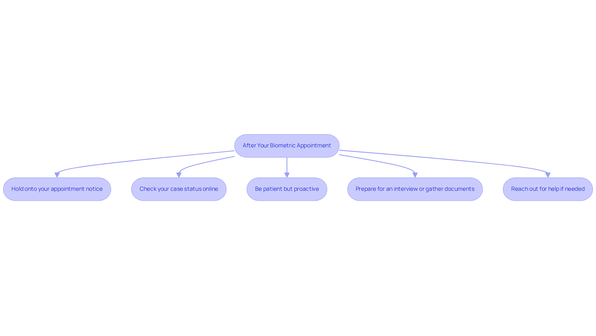 This flowchart guides you through what to do after your biometric appointment. Each box represents a step you should take to keep your immigration process moving smoothly. Follow the arrows to see the order of actions and remember, staying proactive is key!