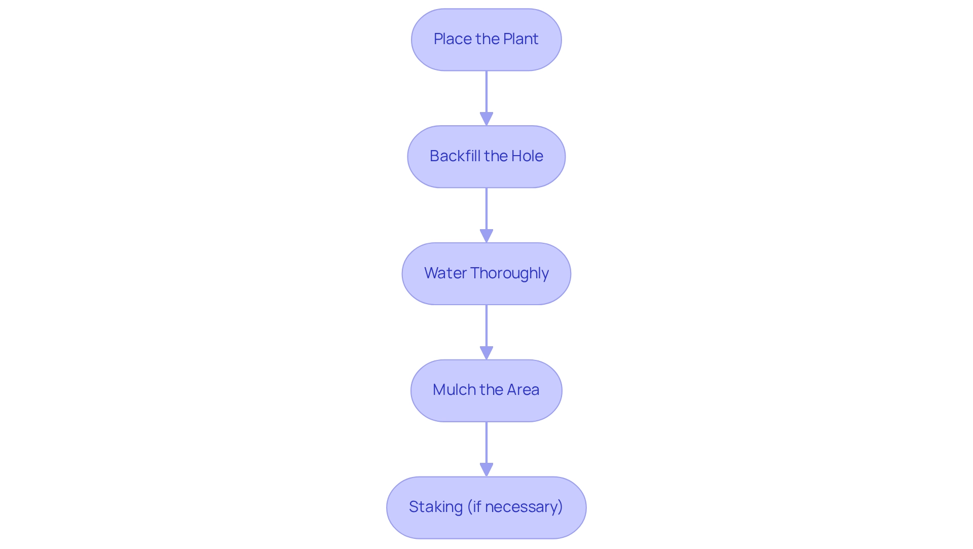 Each box represents a step in the planting process — follow the arrows to see the order in which to complete each action for successful planting.