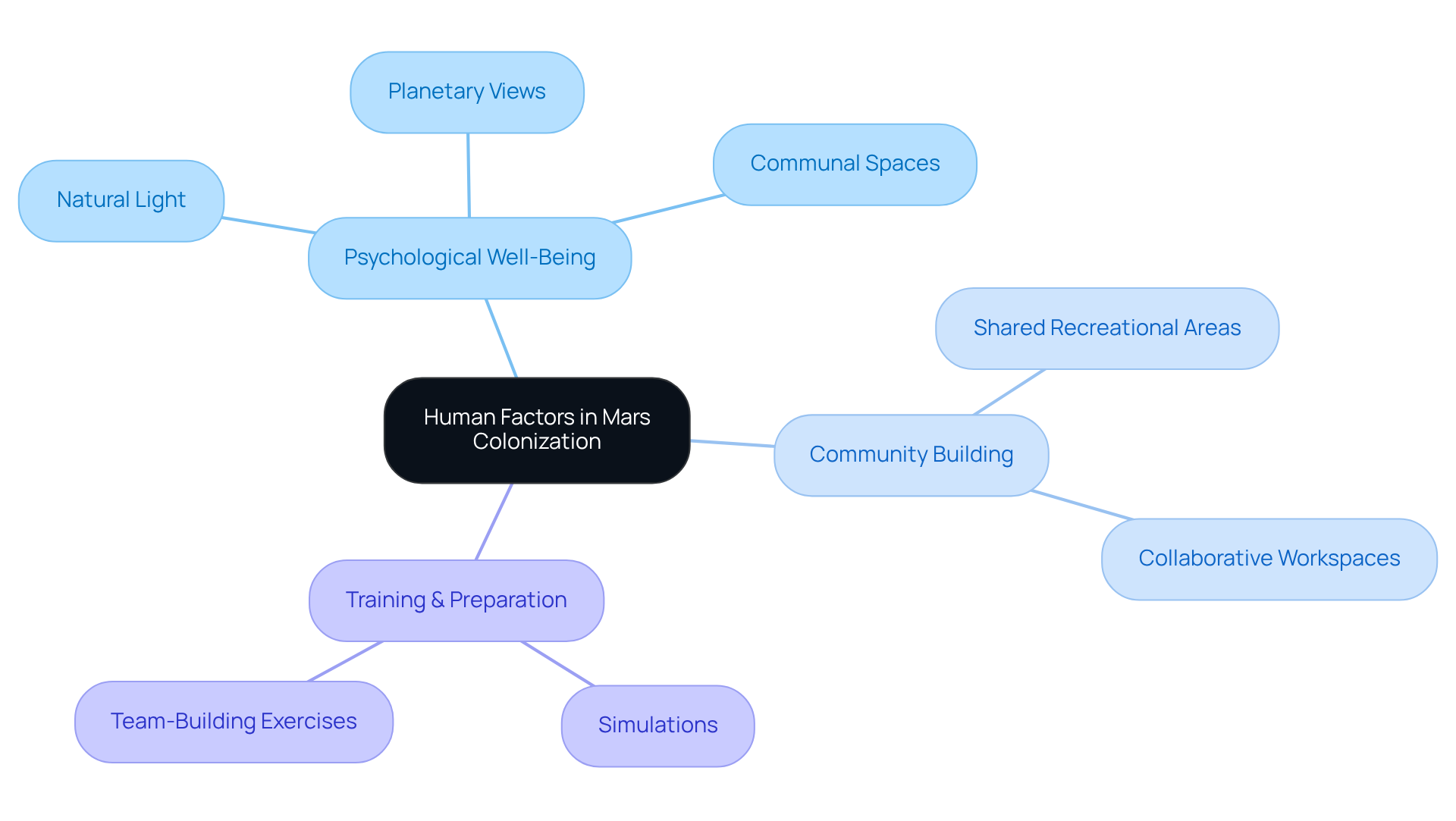 The central node represents the overall theme, while the branches show key areas to focus on. Each sub-branch provides specific elements that contribute to the success of colonization.