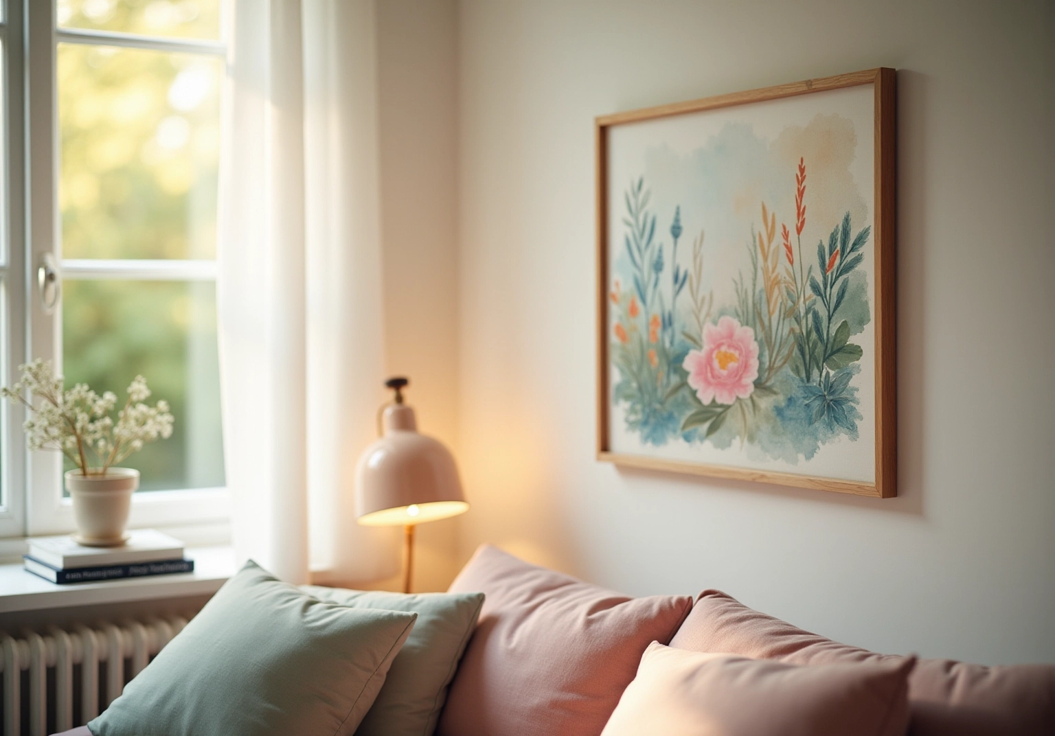 Watercolor Art in a Serene Home Watercolor Art in a Serene Home