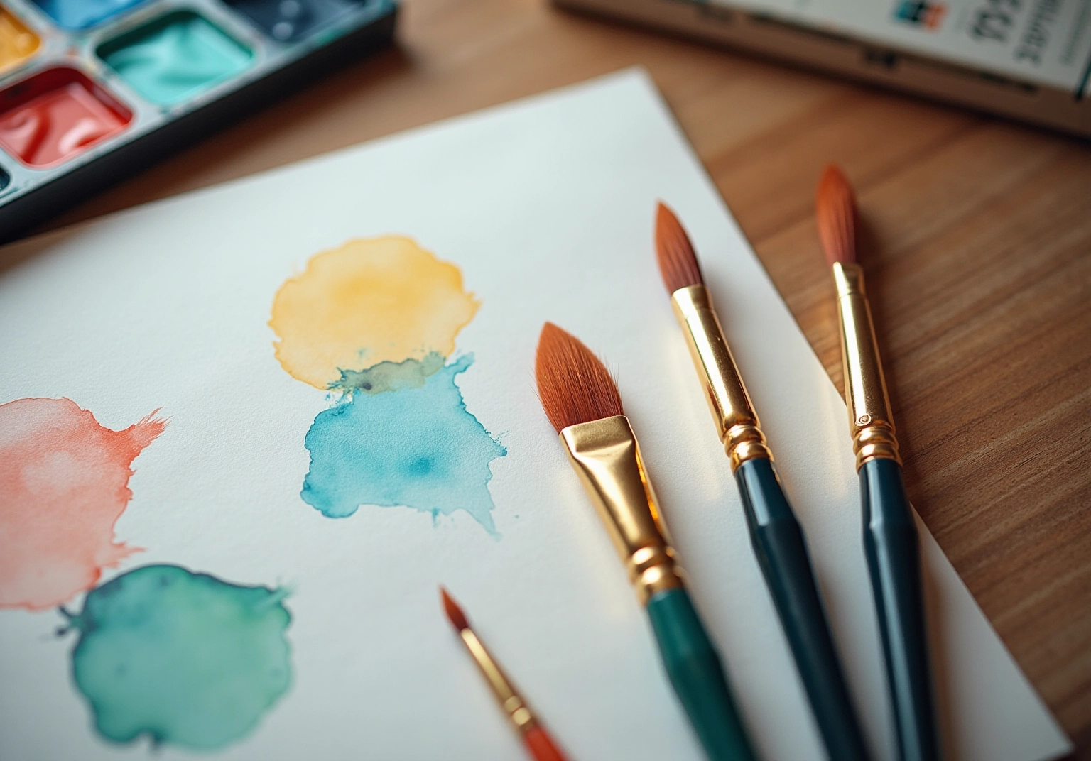 Watercolor Brush Shapes in an Artist's Workspace