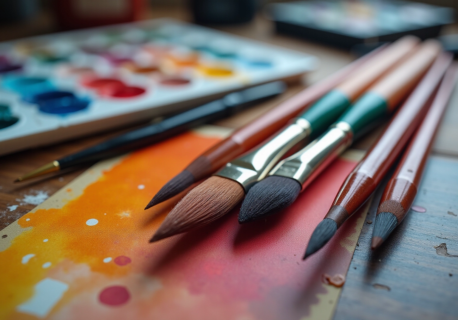 Watercolor Brush Sizes in an Artist's Workspace Watercolor Brush Sizes in an Artist's Workspace
