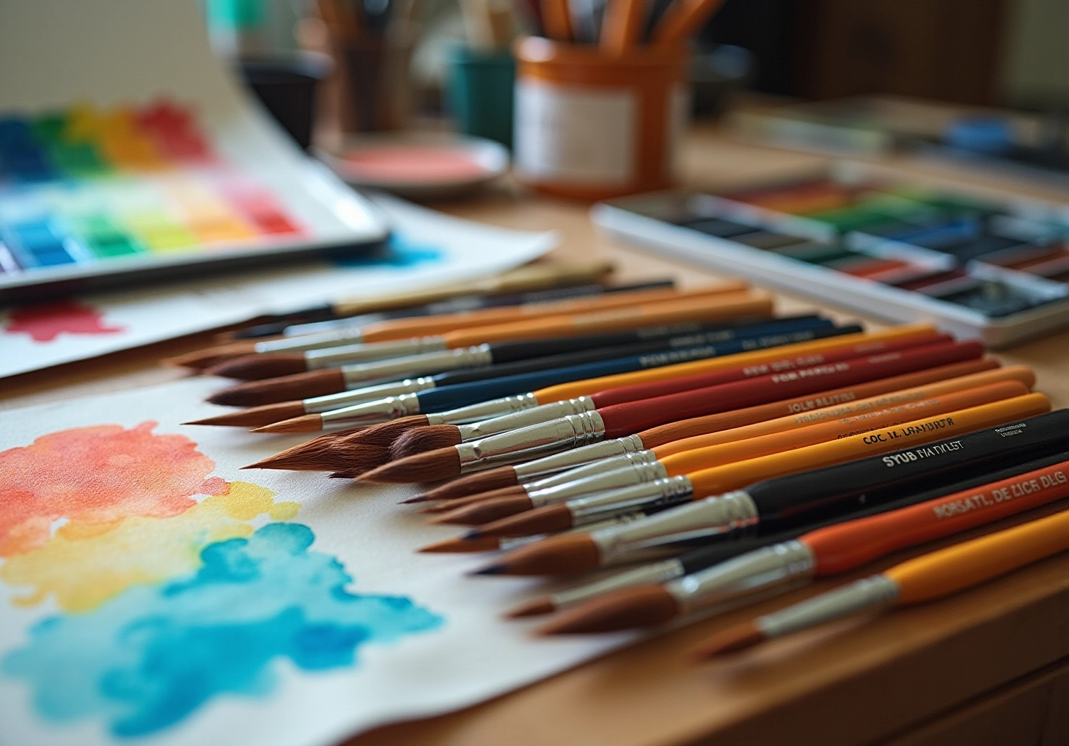 Watercolor Brushes in an Artist's Studio