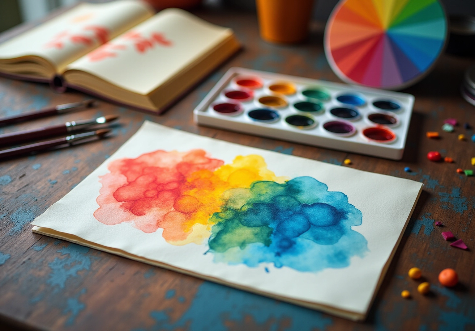 Watercolor Color Mixing in an Artist's Studio