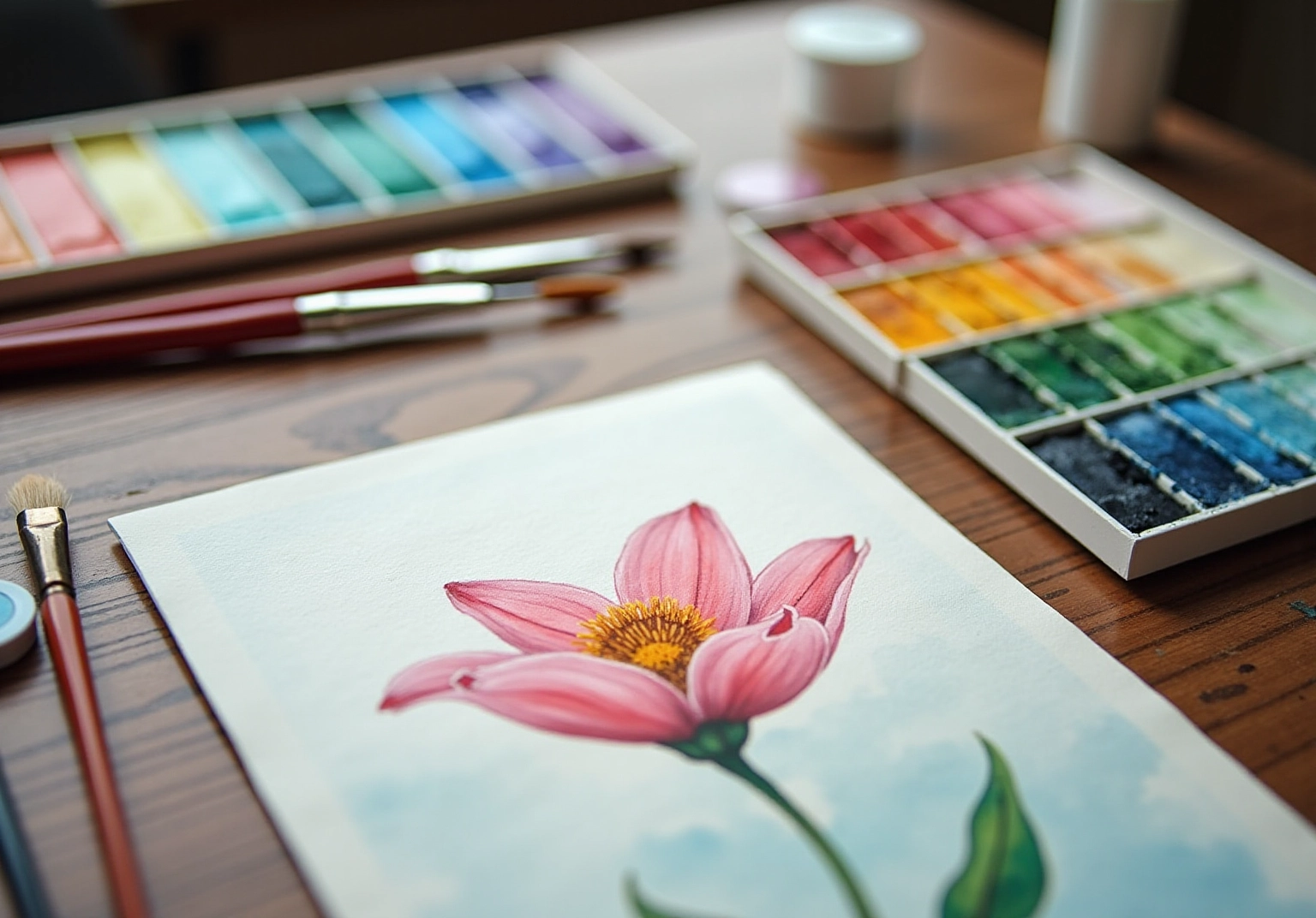 Watercolor Flower Painting in Progress