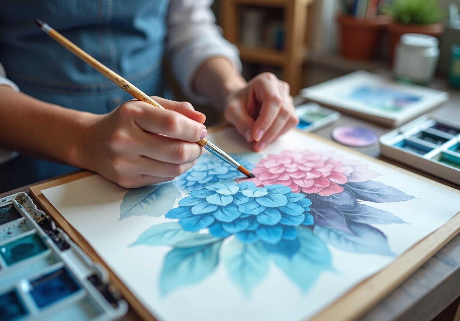 Watercolor Hydrangea Painting in Progress Watercolor Hydrangea Painting in Progress