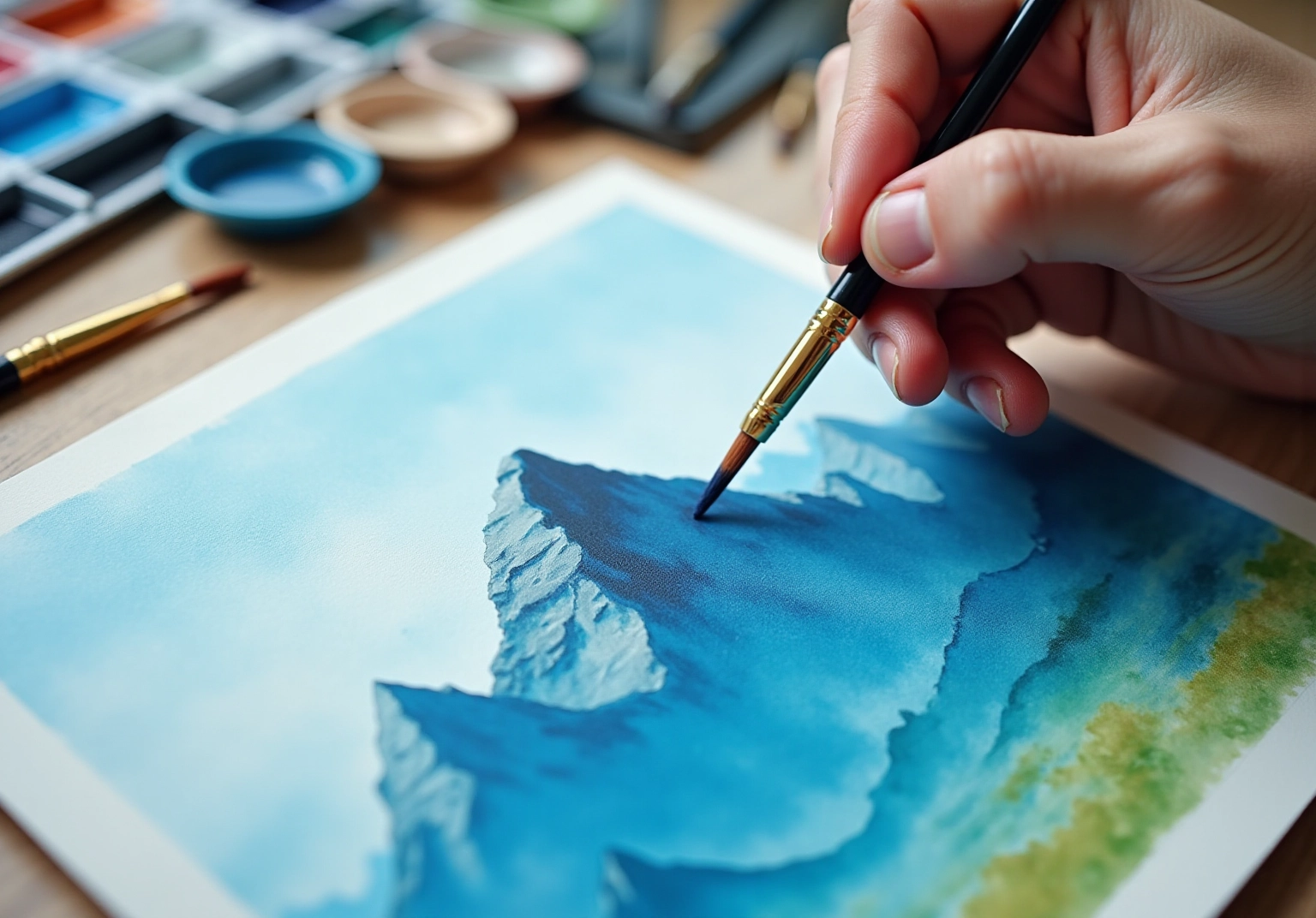 Watercolor Mountain Landscape in Progress