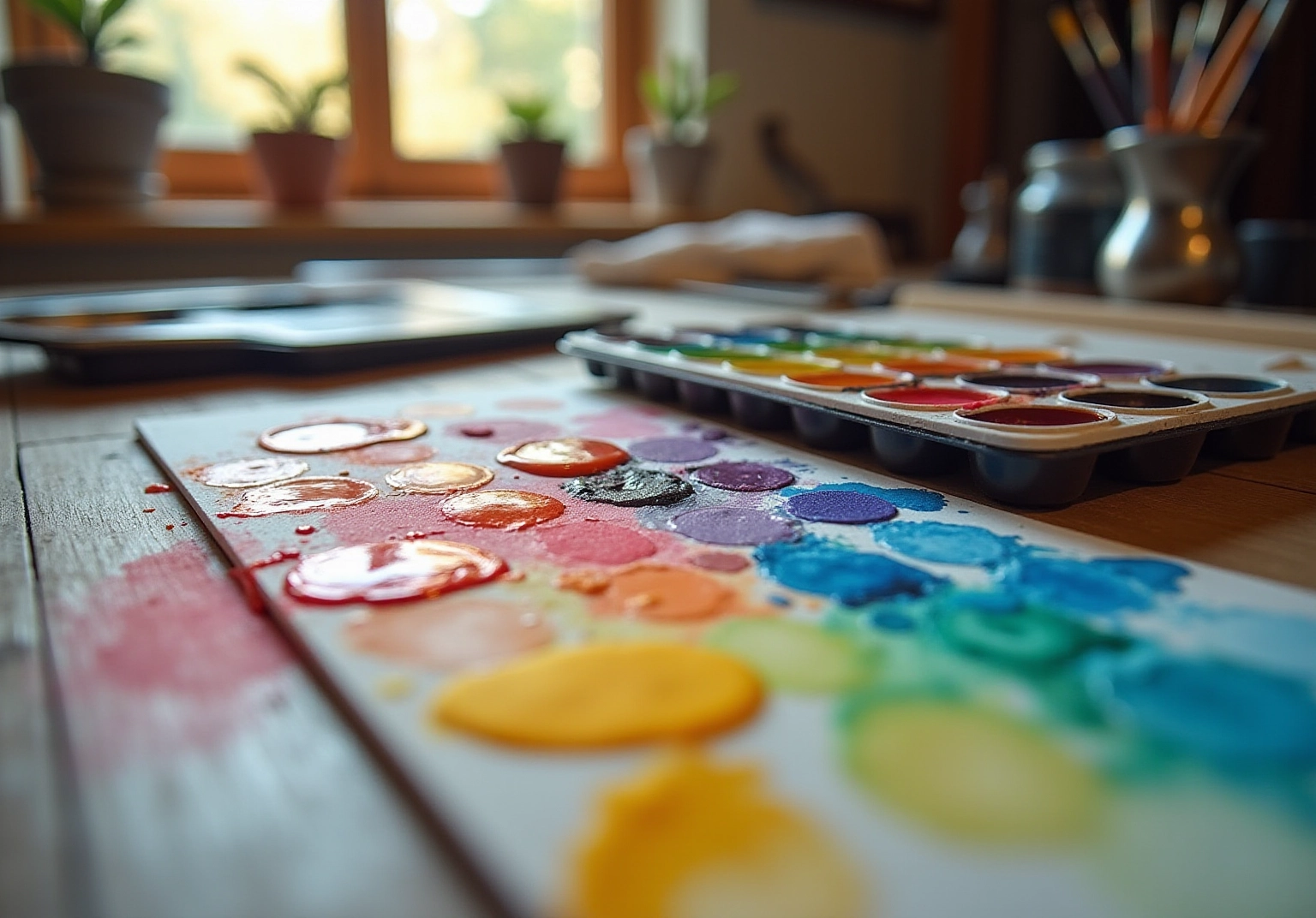 Watercolor Paints in an Artist's Workspace