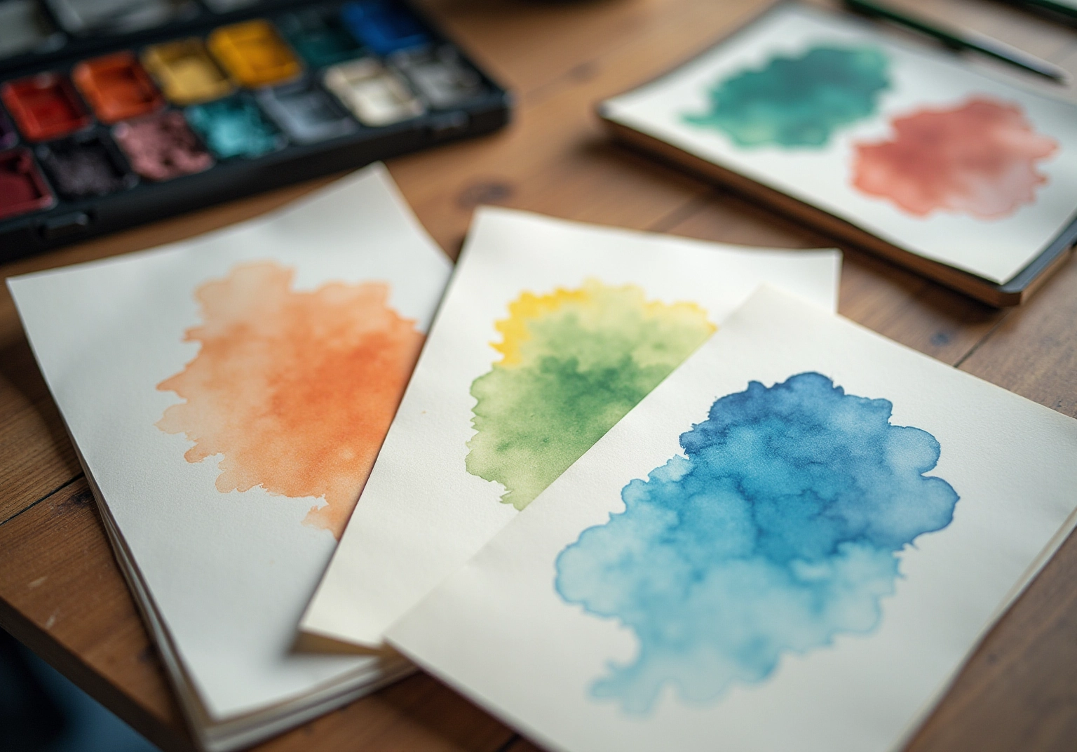 Watercolor Paper Types in an Artist's Workspace Watercolor Paper Types in an Artist's Workspace