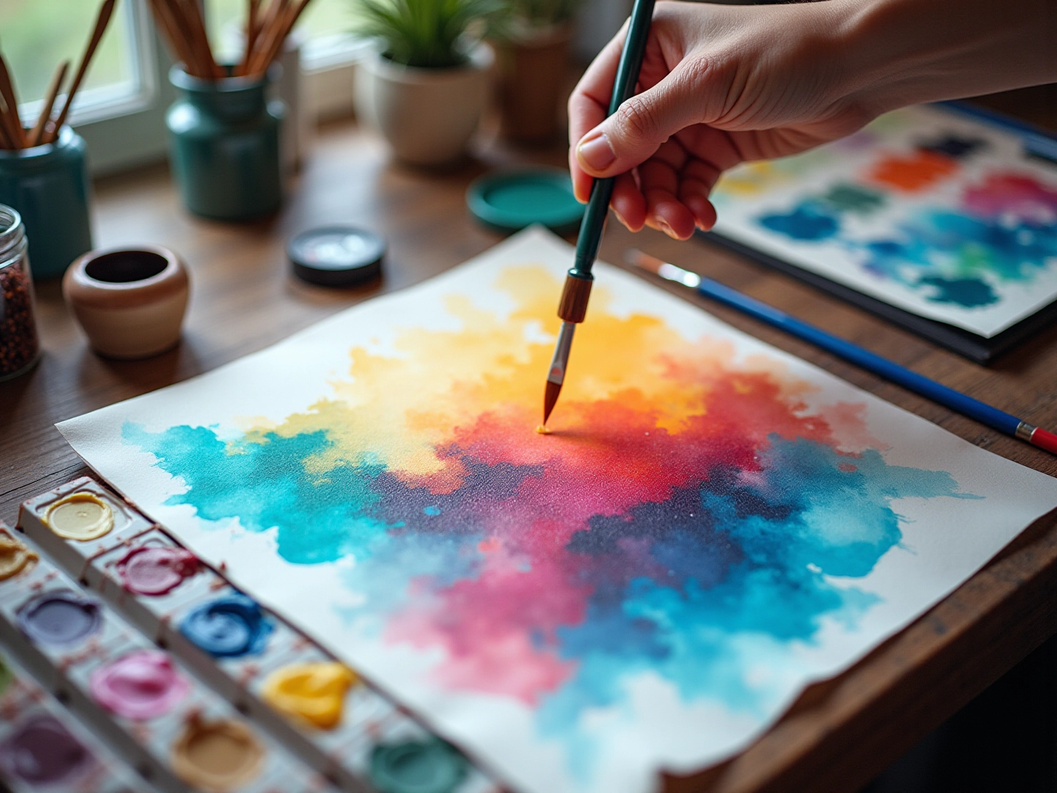 Watercolor Techniques in an Artist's Studio