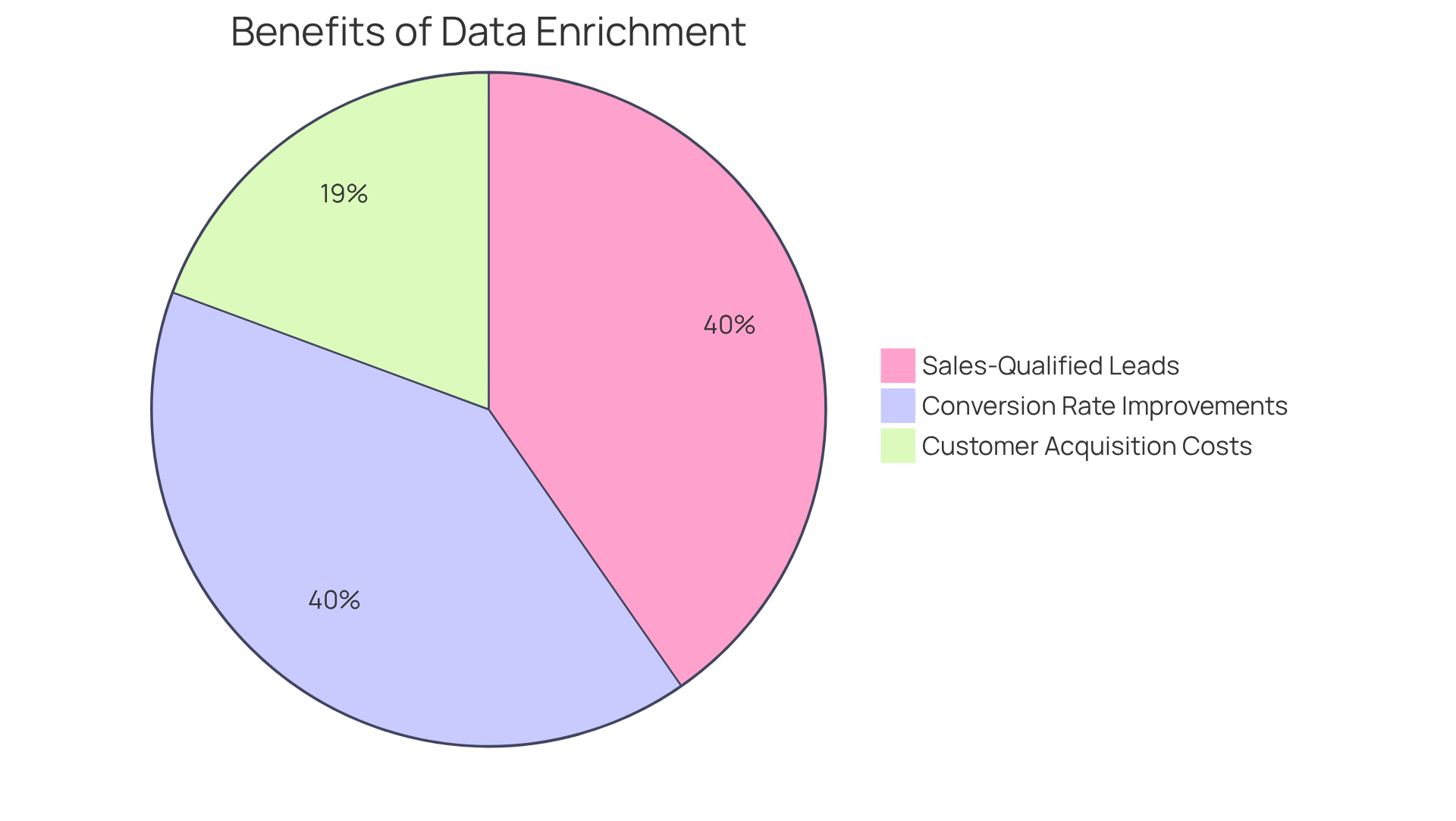 Each slice of the pie shows a different benefit of using enriched datasets. The larger the slice, the greater the impact on sales and marketing effectiveness.