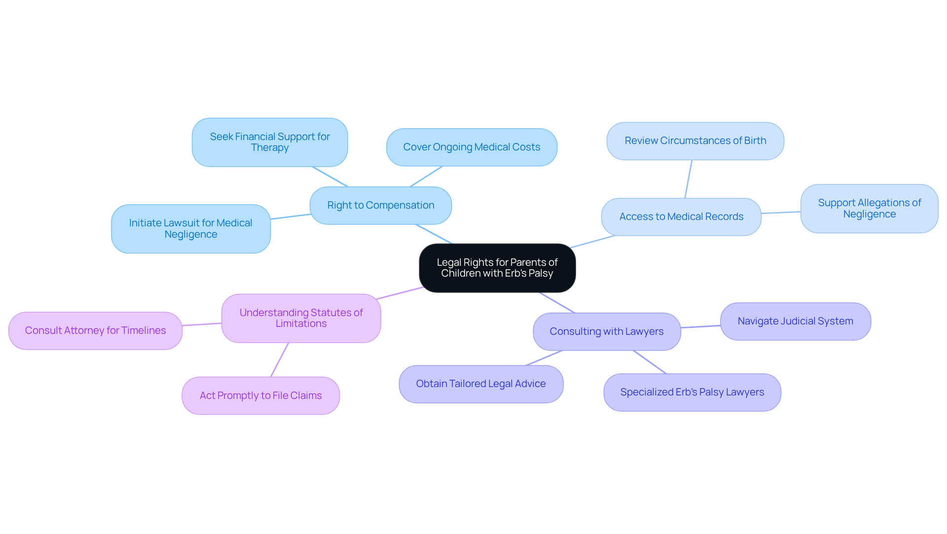 This mindmap starts with the main topic in the center and branches out to show different legal rights parents have. Each branch represents a right, and the sub-branches provide more details on what actions parents can take related to that right.