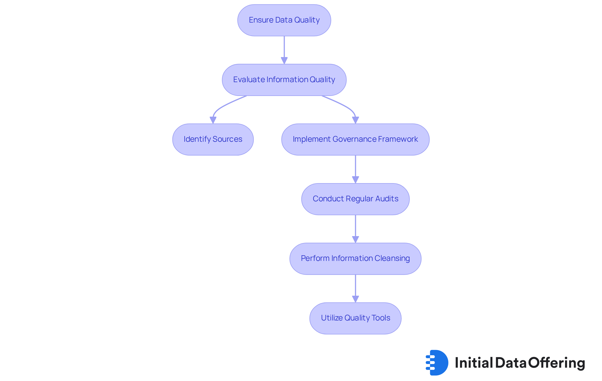 This flowchart outlines the steps organizations should take to ensure data quality. Follow the arrows to see how assessing information leads to effective governance and better decision-making. This flowchart outlines the steps organizations should take to ensure data quality. Follow the arrows to see how assessing information leads to effective governance and better decision-making.