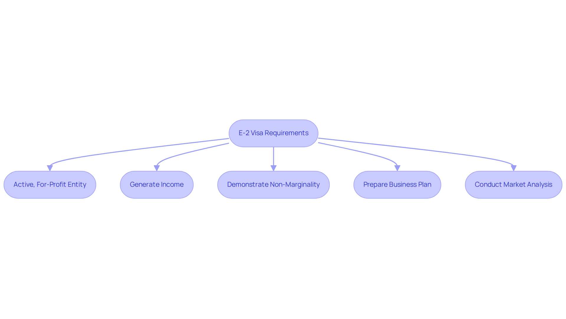 Follow the arrows to see the necessary steps for establishing your business under the e-2 visa. Each box represents a critical requirement that must be addressed to ensure your application is successful.