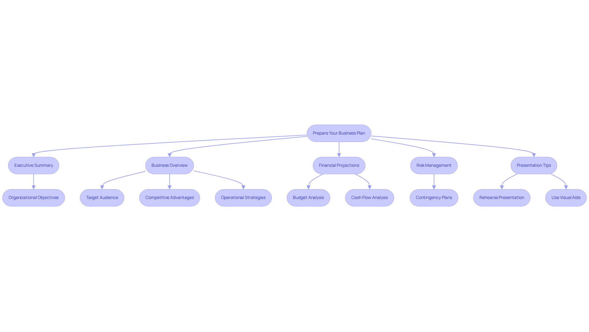 This flowchart outlines the steps to prepare your business plan for an investor presentation. Each box represents a key section of the plan, and the arrows show how these sections connect and build upon each other. Follow the flow to ensure you cover all important aspects!