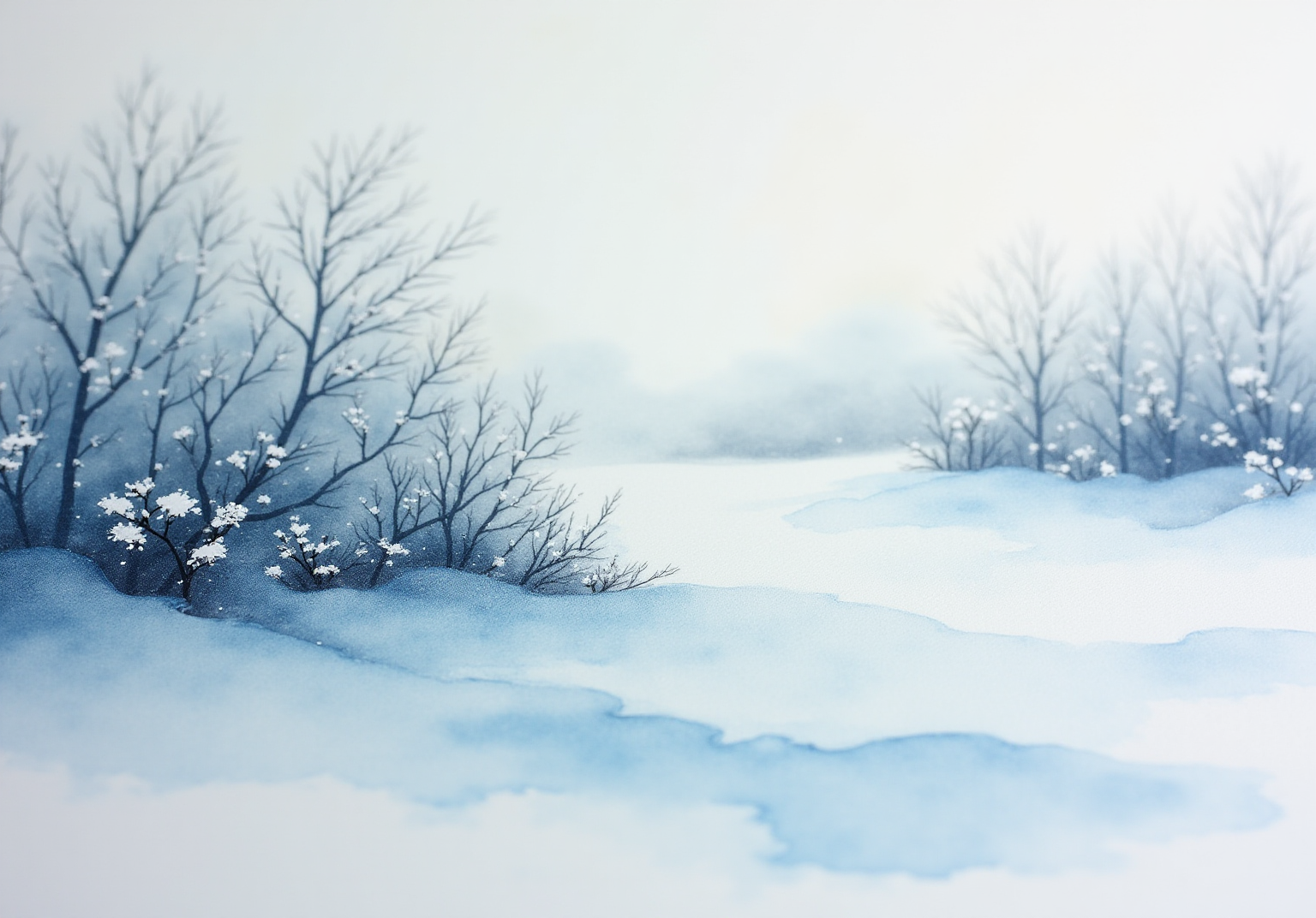 Serene Winter Watercolor Landscape Serene Winter Watercolor Landscape
