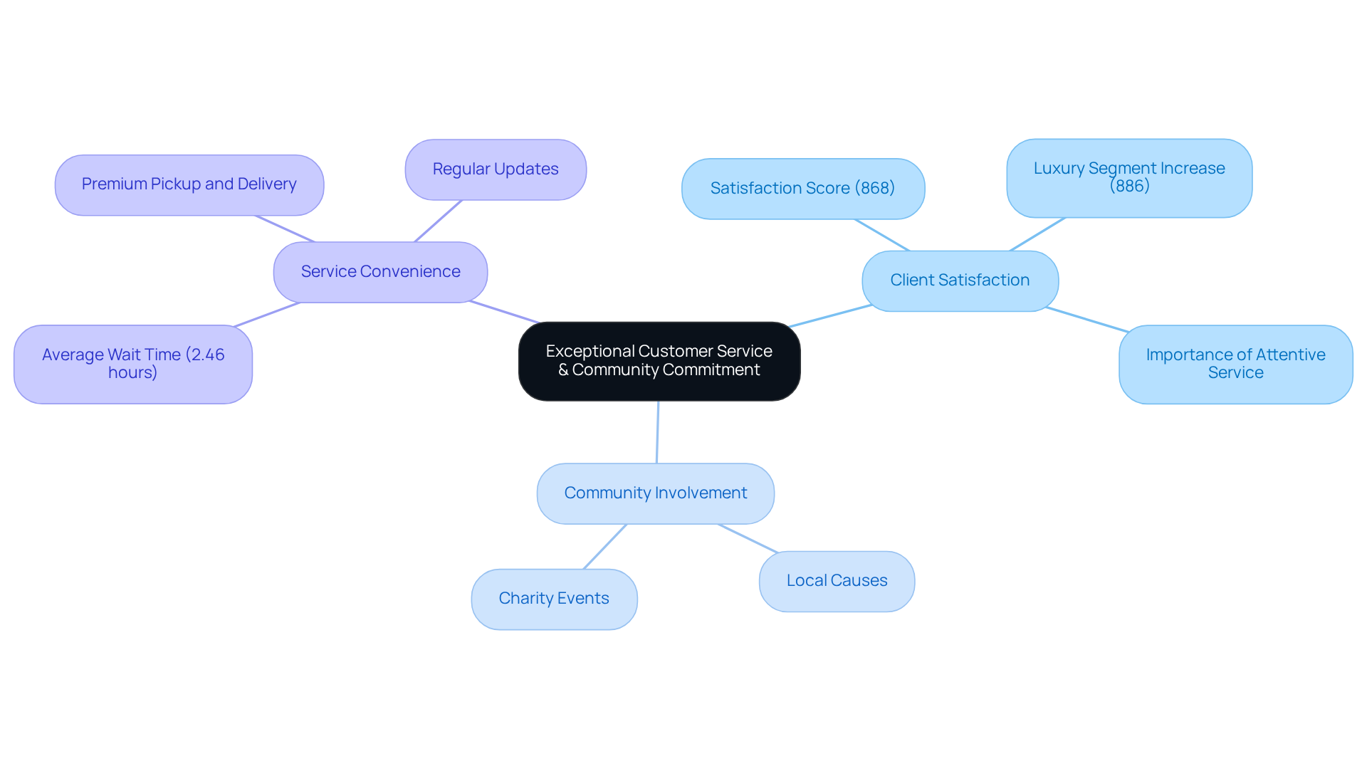 The central node represents the main theme, while the branches show different aspects of how Napleton Cadillac excels in customer service and community engagement. Each sub-branch provides specific details that contribute to the overall commitment to luxury buyers. The central node represents the main theme, while the branches show different aspects of how Napleton Cadillac excels in customer service and community engagement. Each sub-branch provides specific details that contribute to the overall commitment to luxury buyers.