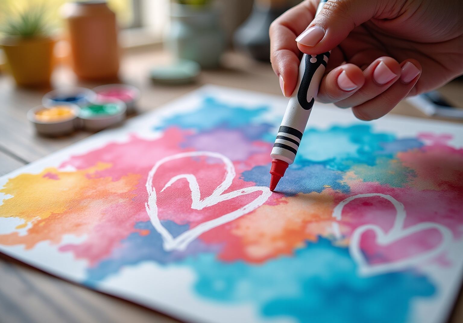 Creative Heart Designs with Watercolor Resist