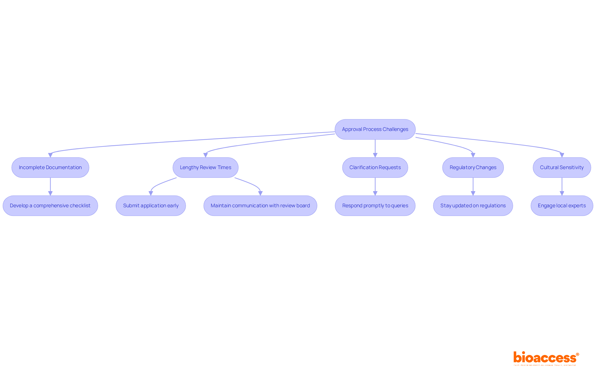 Each box represents a challenge you might face during the approval process, and the arrows lead to strategies that can help you overcome those challenges. Follow the flow to see how to tackle each issue effectively!