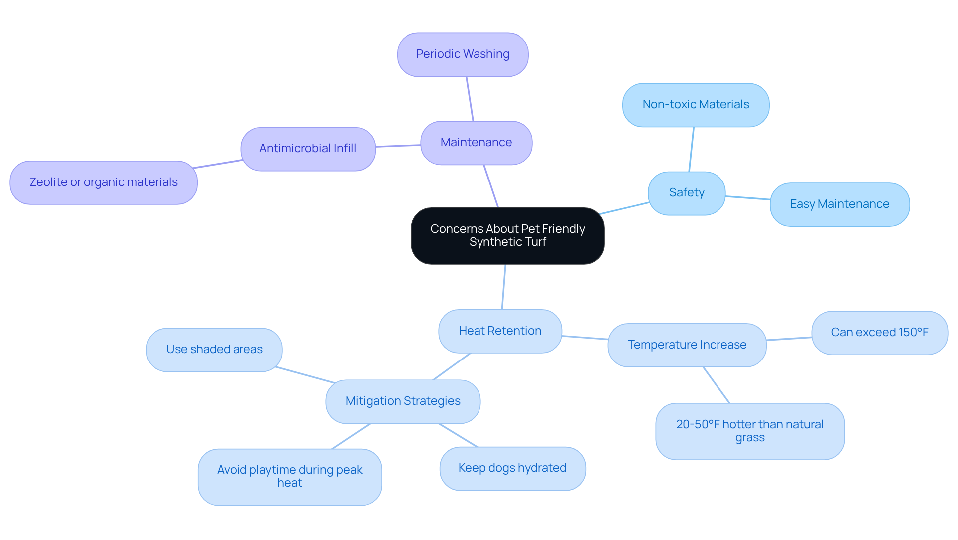 The central node represents the main topic, while the branches show specific concerns and solutions. Each color-coded branch helps you quickly identify different areas of focus.