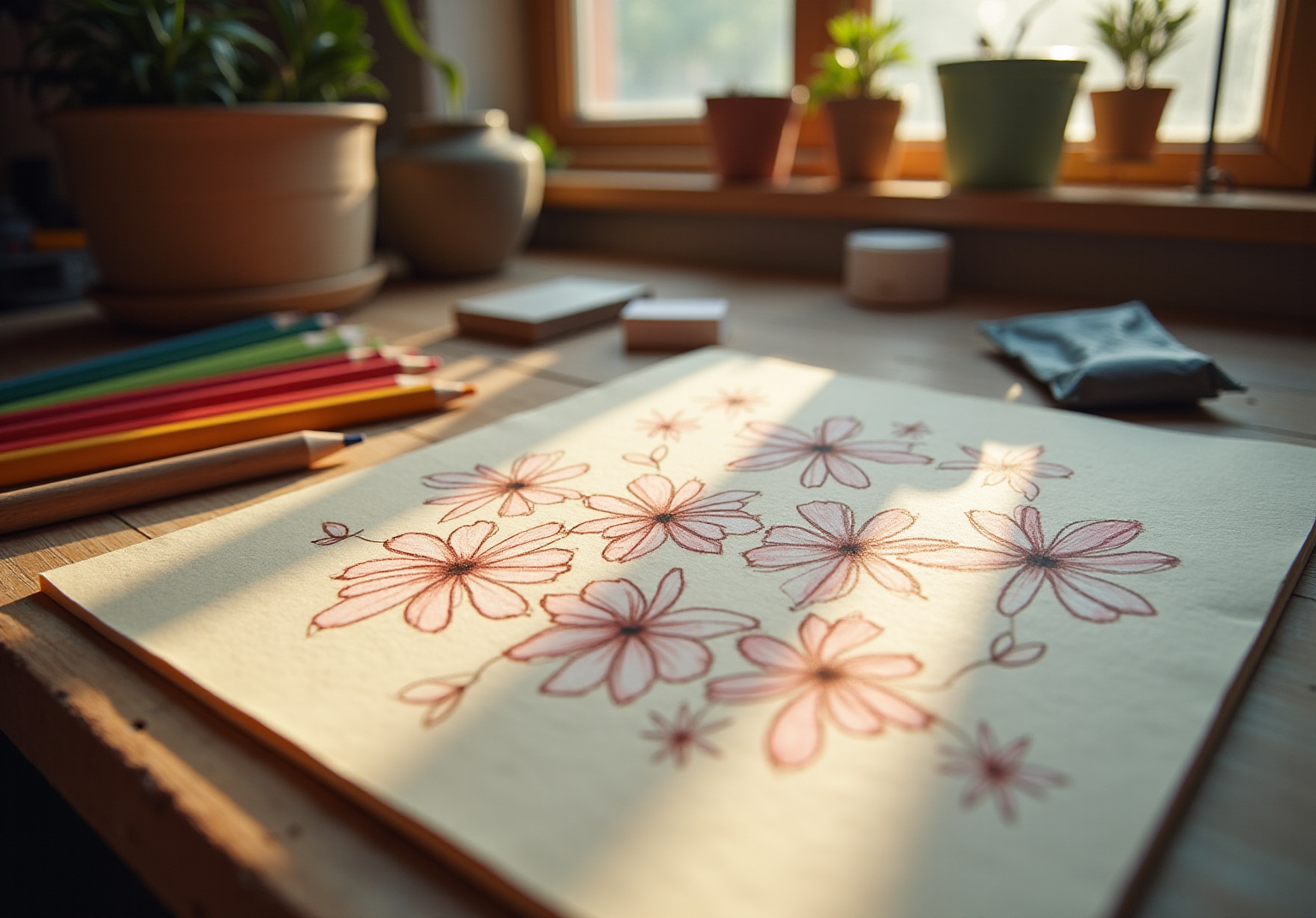Artistic Workspace for Floral Illustration Artistic Workspace for Floral Illustration